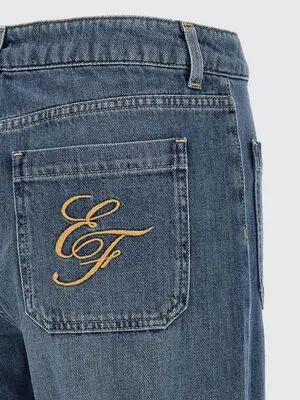 Elisabetta Franchi Wide Leg Jeans With Embroidered Monogram