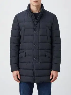 Herno Long Quilted Nylon Puffer Coat With High Neck And Button Closure - Blue