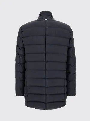Herno Long Quilted Nylon Puffer Coat With High Neck And Button Closure - Blue