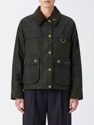 Barbour Spey Waxed Cotton Jacket With Velvet Collar And Tartan Lining