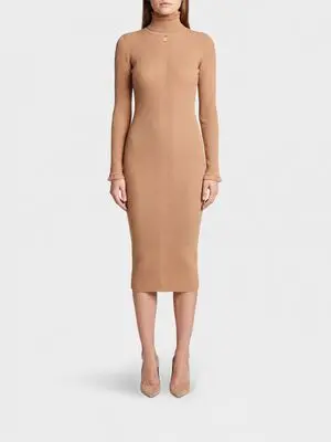 Elisabetta Franchi Ribbed Knit Turtleneck Midi Dress - Beige