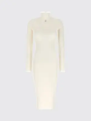 Elisabetta Franchi Ribbed Knit Turtleneck Midi Dress - White