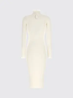 Elisabetta Franchi Ribbed Knit Turtleneck Midi Dress - White