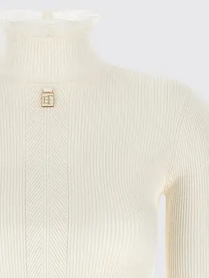 Elisabetta Franchi Ribbed Knit Turtleneck Midi Dress - White