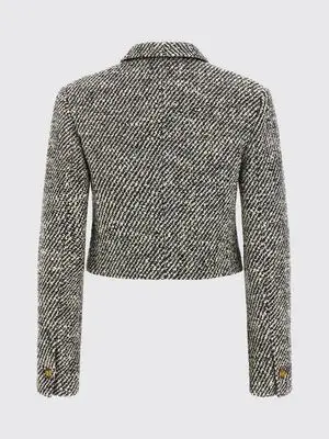 Versace Cropped Chevron Pattern Single-breasted Virgin Wool Blazer - White