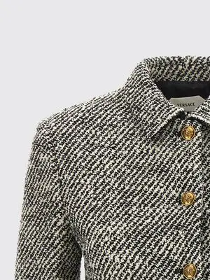 Versace Cropped Chevron Pattern Single-breasted Virgin Wool Blazer - White
