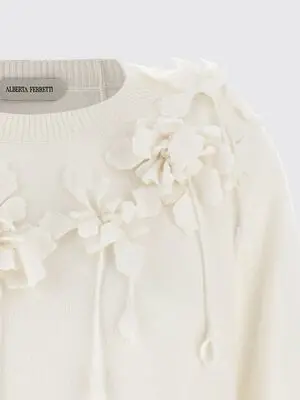 Alberta Ferretti Embroidered Virgin Wool Crewneck Jumper - White