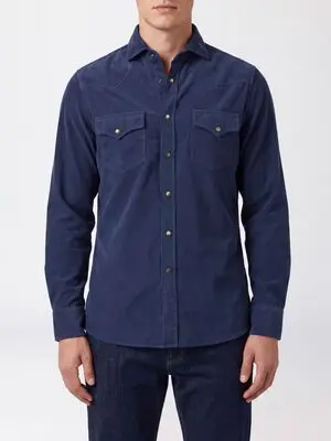 Brunello Cucinelli Slim Fit Velvet Shirt With French Collar And Pockets - Navy