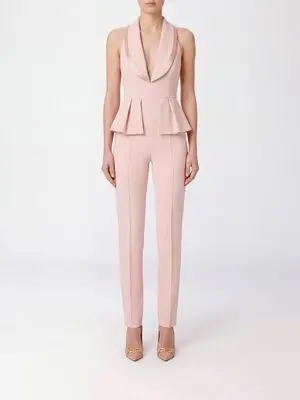 Elisabetta Franchi Slim Fit V-neck Jumpsuit With Ruffled Waist - Nude