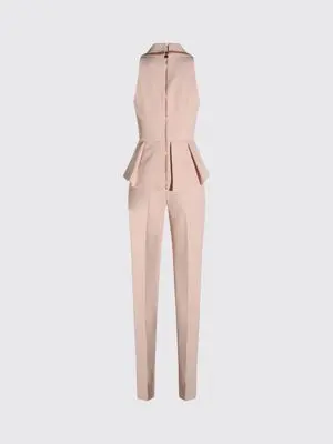 Elisabetta Franchi Slim Fit V-neck Jumpsuit With Ruffled Waist - Nude