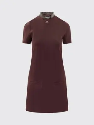 COURREGES A-line Crêpe Mini Dress With High Neck And Short Sleeves - Red