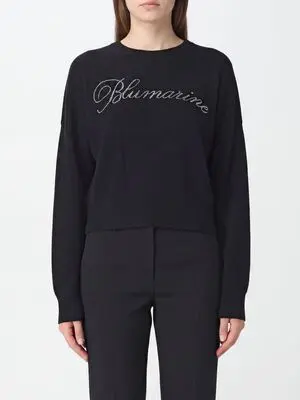 Blumarine Rhinestone Logo Wool Crewneck Jumper - Black