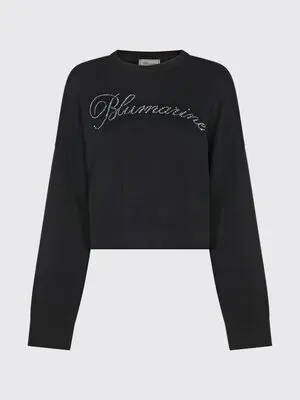 Blumarine Rhinestone Logo Wool Crewneck Jumper - Black