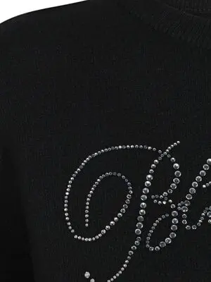 Blumarine Rhinestone Logo Wool Crewneck Jumper - Black