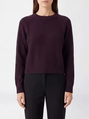 ALLUDE Ribbed Crew Neck Pullover - Plum