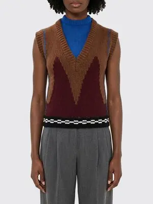 Marni MARNI Bicolour Abstract Pattern Wool Crewneck Waistcoat Brown