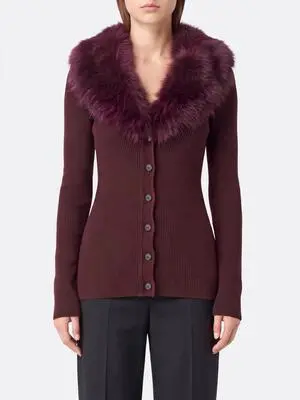 Blumarine Slim Fit Virgin Wool Cardigan - Burgundy