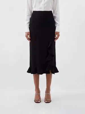 Moschino High-waisted Ruffled Crêpe Midi Pencil Skirt