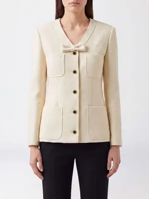 Alessandra Rich Cropped Cotton-blend Blazer With Bow Detail