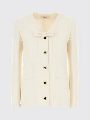 Alessandra Rich Cropped Cotton-blend Blazer With Bow Detail