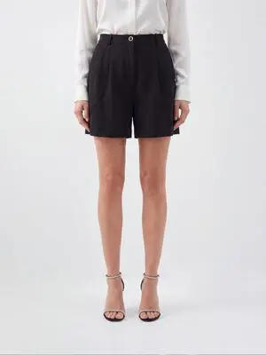 Alessandra Rich Mid-rise Pleated Wool-blend Shorts