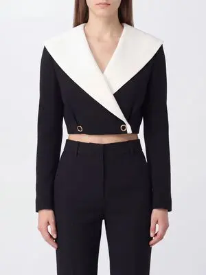Alessandra Rich Bi-color Cropped Virgin Wool Blazer