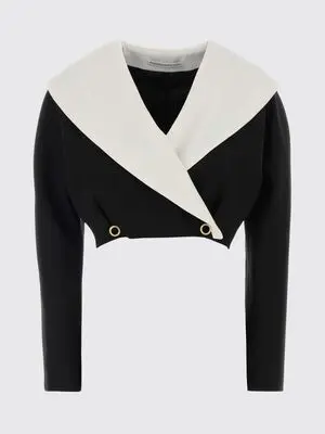 Alessandra Rich Bi-color Cropped Virgin Wool Blazer