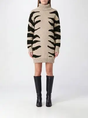 Moschino Zebra-print Wool-blend Turtleneck Mini Dress - Ivory