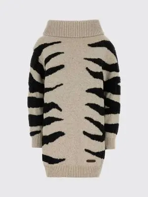 Moschino Zebra-print Wool-blend Turtleneck Mini Dress - Ivory