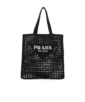 Prada Crocheted Tote Bag With Embroidered Logo