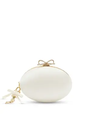 SELF-PORTRAIT Mini Satin Oval Clutch - Cream