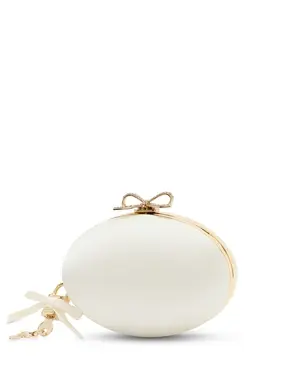 SELF-PORTRAIT Mini Satin Oval Clutch - Cream