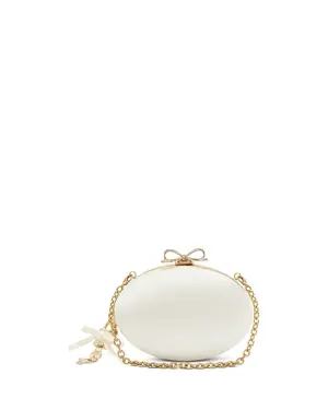 SELF-PORTRAIT Mini Satin Oval Clutch - Cream