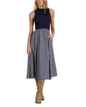 Elan Mock Neck Sleeveless Dress - Blue Stripe