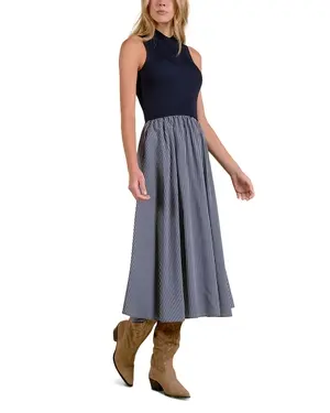 Elan Mock Neck Sleeveless Dress - Blue Stripe