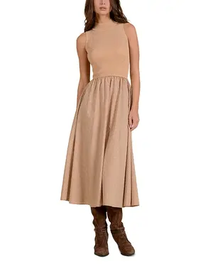 Elan Mock Neck Sleeveless Dress Tan Stripe