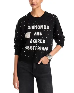 Alice + Olivia Perry Wool Blend Embroidered Rhinestone Sweater