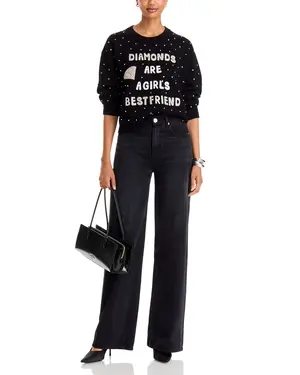 Alice + Olivia Perry Wool Blend Embroidered Rhinestone Sweater