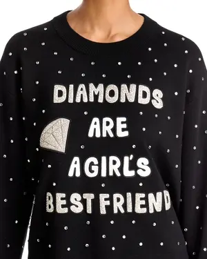 Alice + Olivia Perry Wool Blend Embroidered Rhinestone Sweater