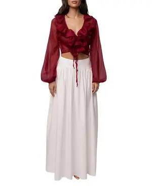 JLUXLABEL Delilah Ruffled Sheer Tie-front Top