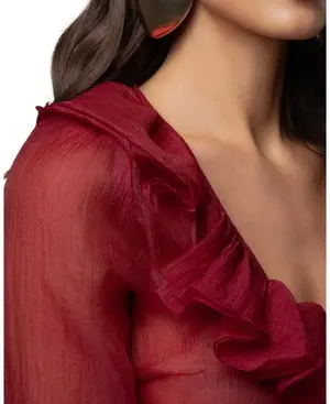 JLUXLABEL Delilah Ruffled Sheer Tie-front Top