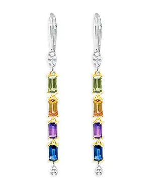 Meira T 14k White & Yellow Rainbow Sapphire & Diamond Linear Drop Earrings
