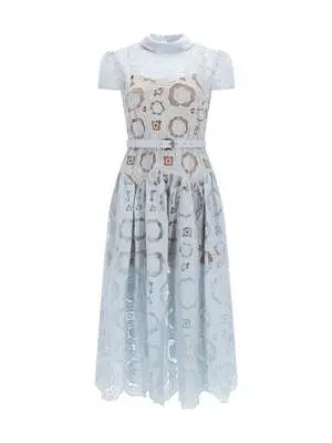 SELF-PORTRAIT Lace Belted Midi Dress
