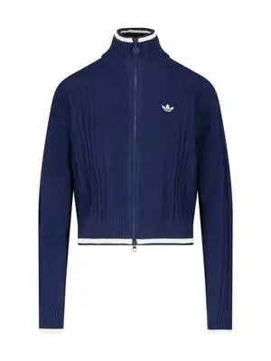 Adidas Zip-up Knit Mock Neck Sweater - Blue