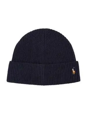 Polo Ralph Lauren Signature Pony Wool-blend Beanie Hat With Fold-over Cuff - Blu
