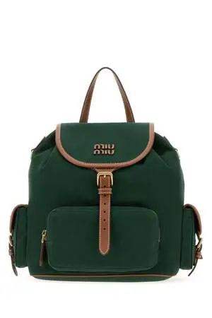 Miu Miu 25 X 31 X 15 Cm Mini Canvas Backpack With Calf Leather Details