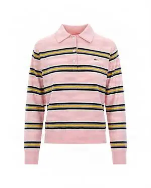 Fiorucci Striped Long Sleeve Knit Polo Sweater - Pink
