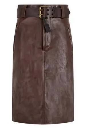 Saint Laurent Calfskin Leather Dress - Brown