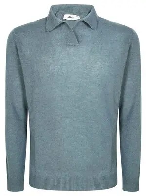 Altea Open-collar Polo Sweater In Cashmere & Merino Wool - Verde