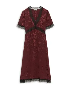 Zadig&Voltaire Redoxal Silk Lace Trim Midi Dress